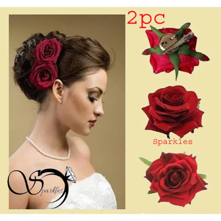 Large Red Rose Flower Hair Clip For Girls & Women - 2 pcs | Daraz.com.bd