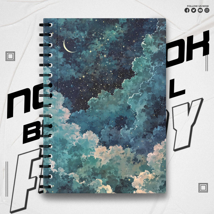 Notebook Cloudy Moon Night Anime Vintage Design Writing Journal Pad ...