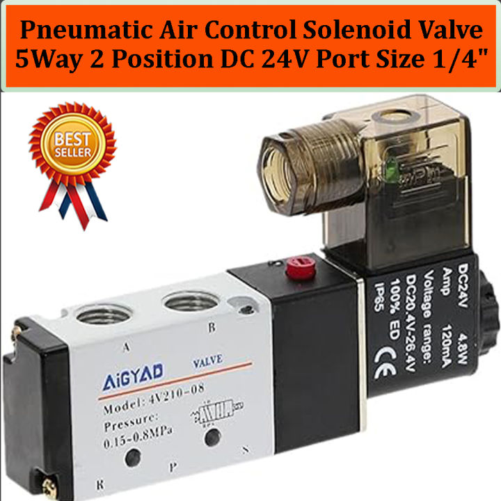 Solenoid Valve 1/4" Port Size Pneumatic Air Control DC 24V Single Coil ...