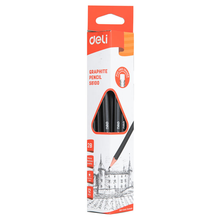 Deli E58100 Black Graphite 2B Pencil - 12pcs | Daraz.com.bd