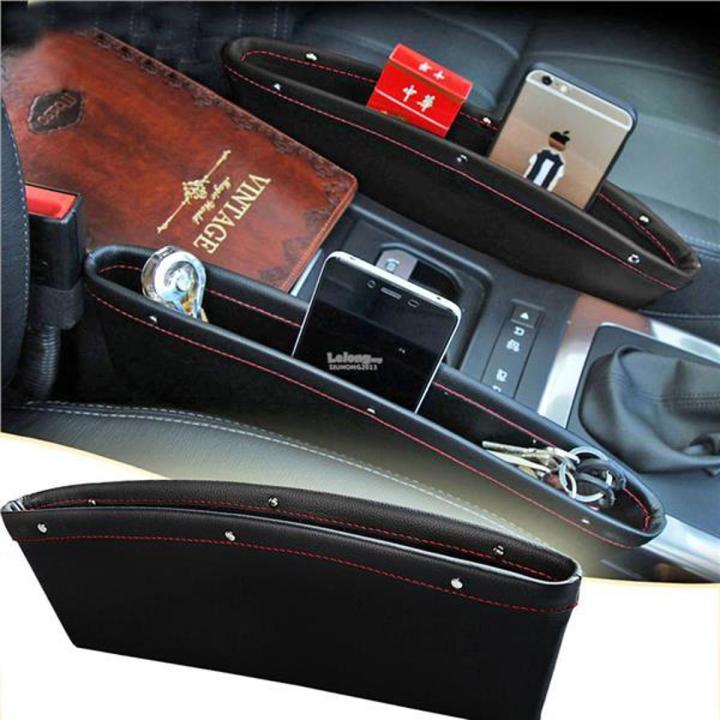 2 x Black Leather Car Storage Box Seat Side Pocket Catcher Gap Filler ...