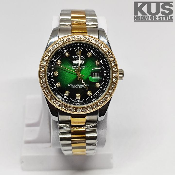 Day Date Premium Quality Wrist Watch For Men Silver Golden Mixed Colour ...