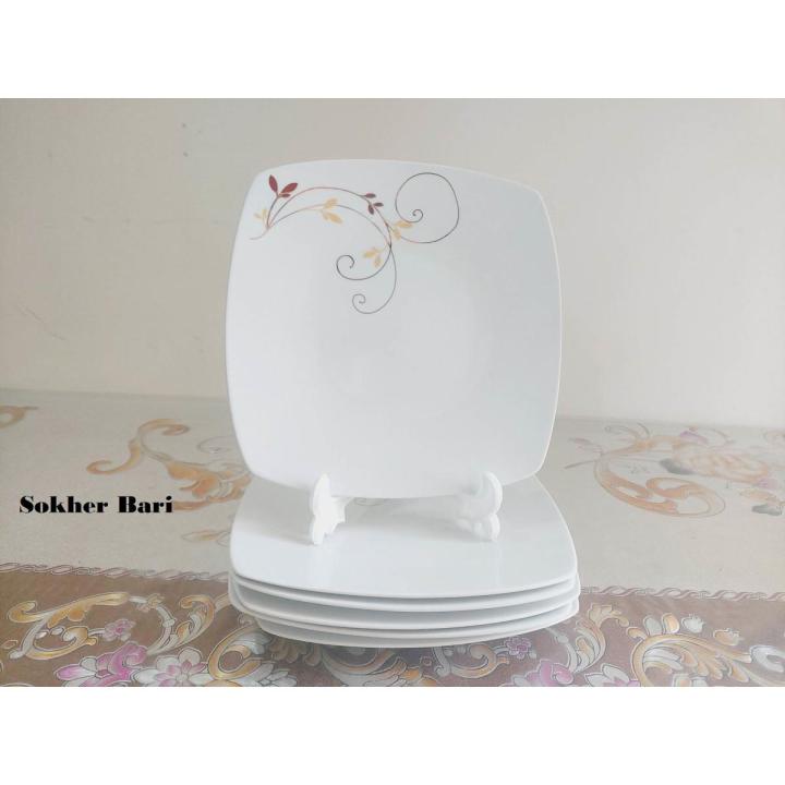6 Pcs Ceramic Half Dinner Plate Set Square Flower Print. Half Dinner ...