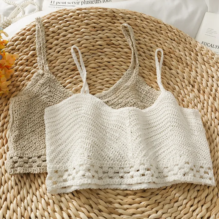 【7Rings Store】Embroidered small camisole vest, hollowed out knitted ...