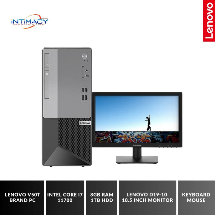 Lenovo V50t Intel Core i7 11th Gen 8GB DDR4 Ram 1TB HDD Mid Tower Brand PC with 18.5 Inch ...