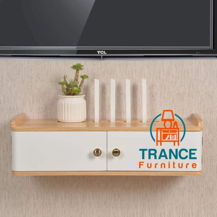 TRANCE Wall Shelf Floating Shelf Solid Wood Set Top Box Shelf WiFi ...