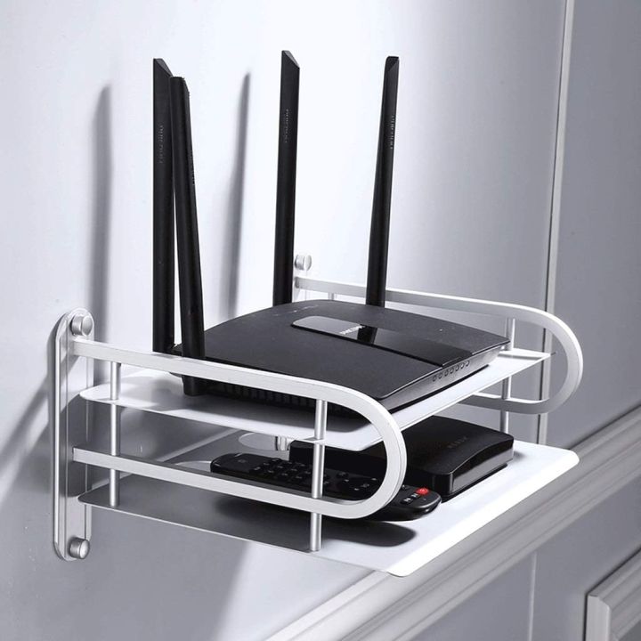 stainless steel 2 Layer Wall Mounted Router Stand White Aluminum Modem ...