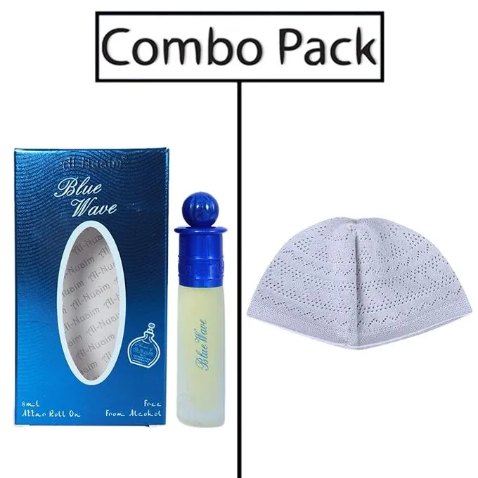 Combo of Men's White Tupi and Blue Wave Attar - 8ml | Daraz.com.bd