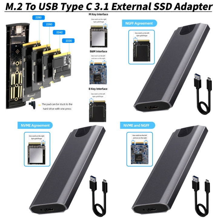 Nvme Ssd M2 Case Nvme/sata Dual Protocol M.2 To Usb Type C 3.1 10gbps Ssd Adapter For Nvme Ngff ...