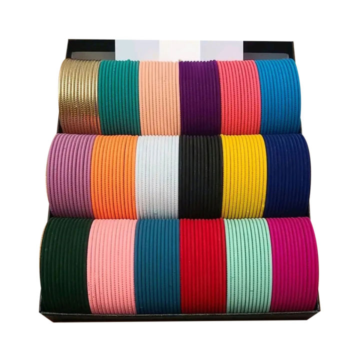 Metal Velvet Bangles for Women Multicolor Set of 48 Pieces | Daraz.com.bd