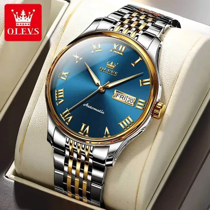 OLEVS 9979 Silver Golden Two Tone Stainless Steel Analog Wrist Watch ...