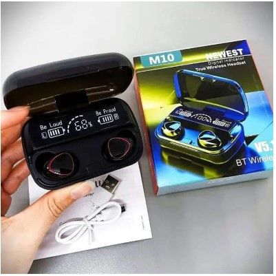 M10 TWS wireless bluetooth headset with breathing light touch control digital display panel ...