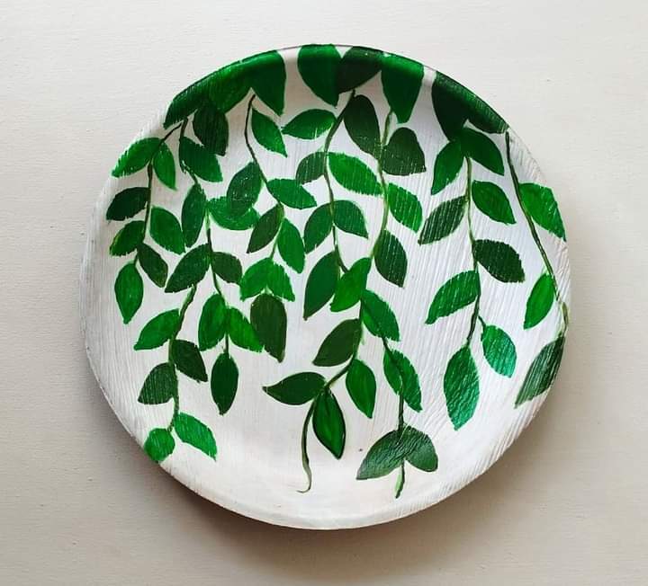 6'' Round Hand Paint Real Flat Areca Leaf Plate Home Decor Wall Decor ...