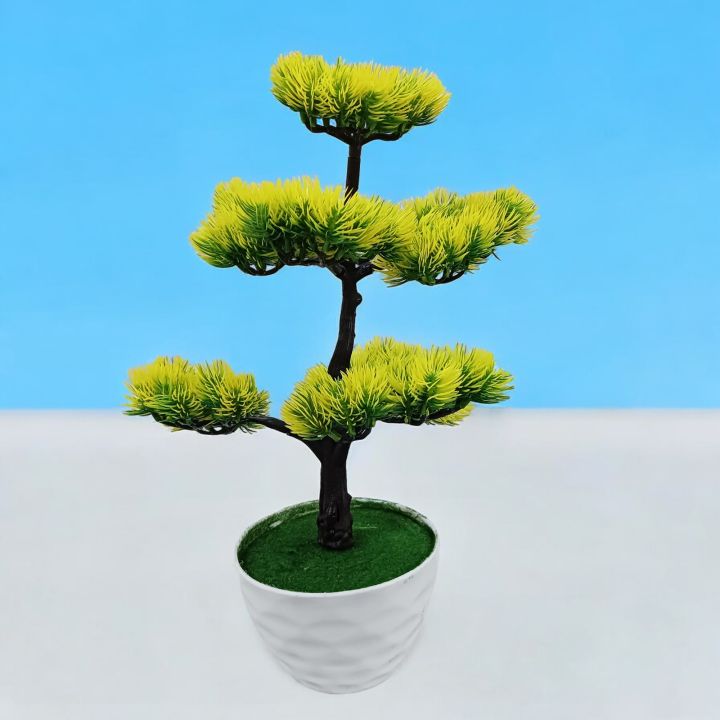Plastic 7-Head Pine Tree Bonsai - 43*24cm Green Plant for Home, Office ...