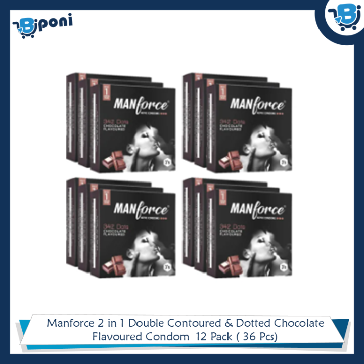 Manforce 2 in 1 Double Contoured & Dotted Chocolate Flavoured Condom 12 ...