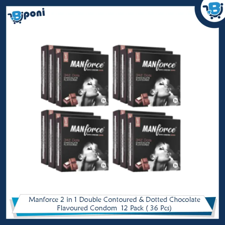 Manforce 2 in 1 Double Contoured & Dotted Chocolate Flavoured Condom 12 ...