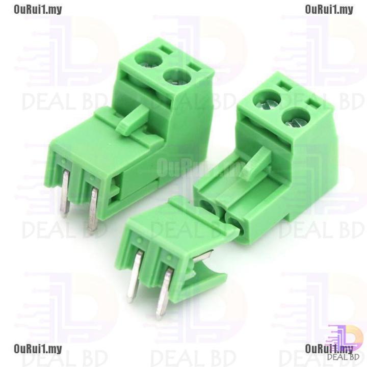 3Pcs - 2 Pin RIGHT Angle GREEN Color MALE & FEMALE Screws Terminal Block 2 Pin 5.08mm Pitch Male ...