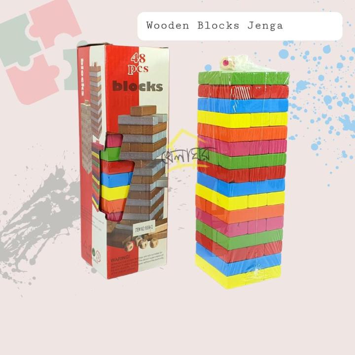 Colorful Wooden Jenga Blocks 48 Pcs | Daraz.com.bd