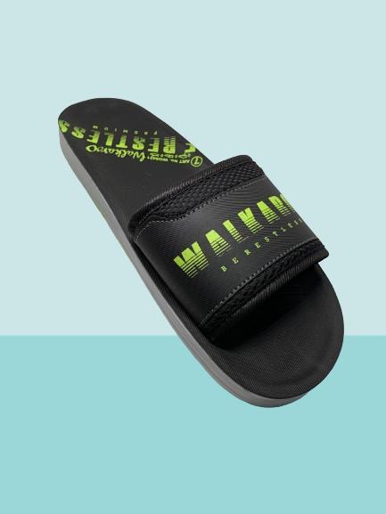 WALKAROO GENTS BLACK COLOR CASUAL AND COMFORTABLE SLIDERS | Daraz.com.bd