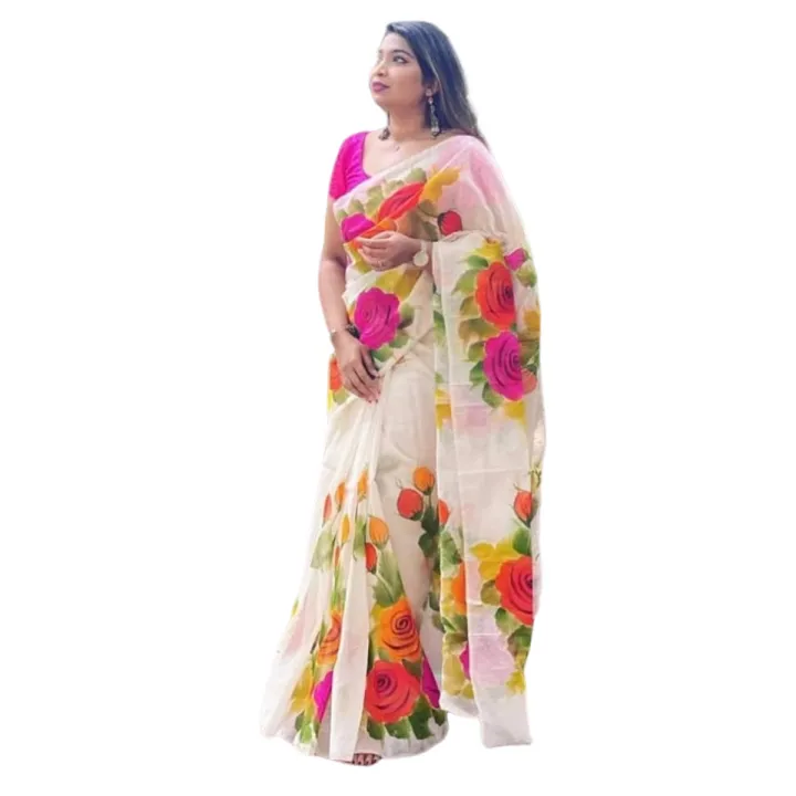 New Hand Print Half Silk Sharee For Women - Sari | Daraz.com.bd