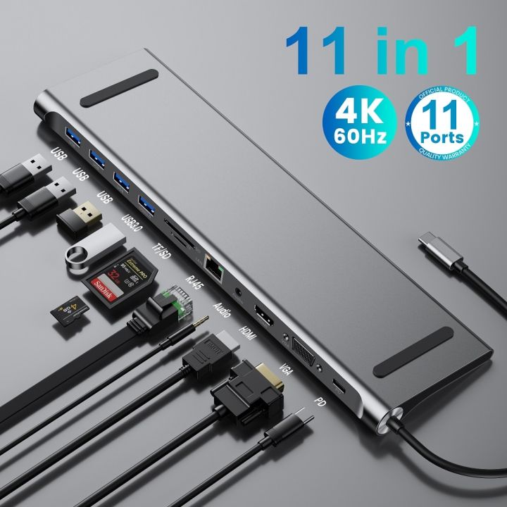 USB C-Type Multi Hub Multi Port Adapter Micro SD Card Reader RJ45 Hub ...