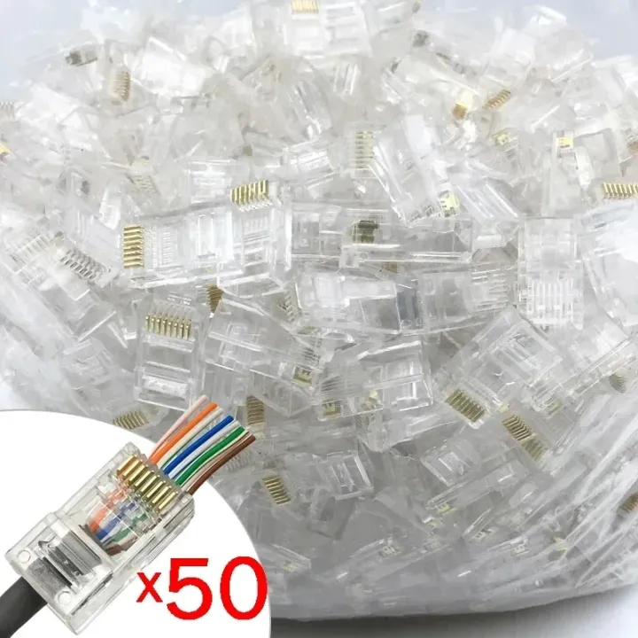 CAT6 1000Mbps RJ45 Pass Through Network Connectors Ethernet Cable Gold ...