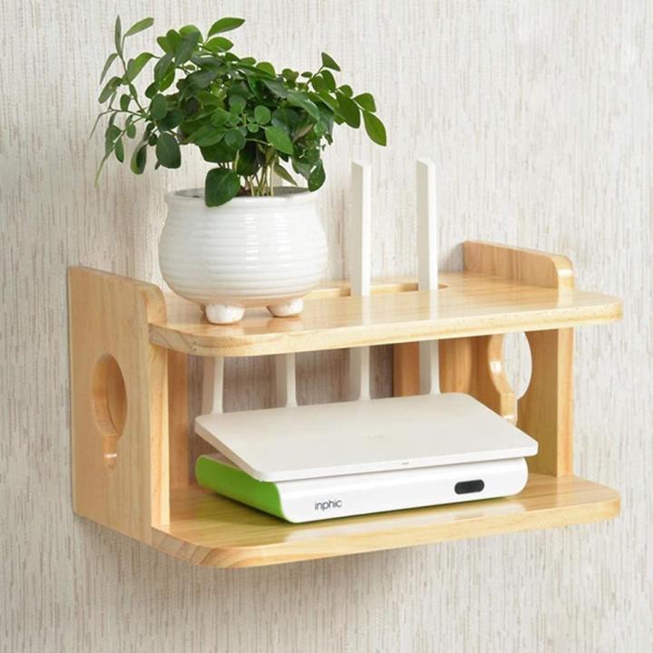 Wooden TV Background Floating Wall Shelf Wifi Router Shelf Decoder Wall ...