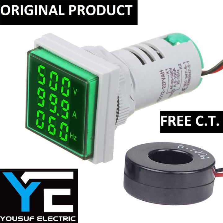 3 In 1 Volt Amp Hz Meter Panel Mount 22Mm Square Panel 3 In 1 Ac 60 ...