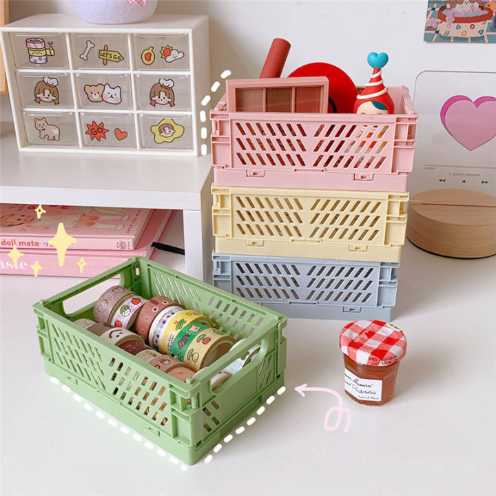 Mini Plastic Storage Box Collapsible Storage Container Desktop Cosmetic ...