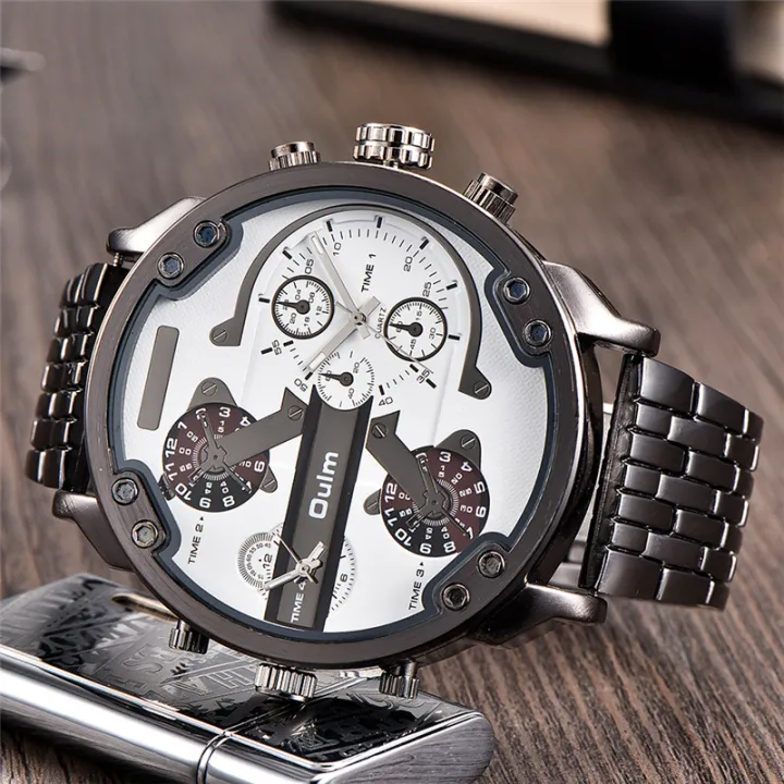 Oulm Huge Two Time Zone Men's Watches Top Luxury Brand Male Quartz Big ...