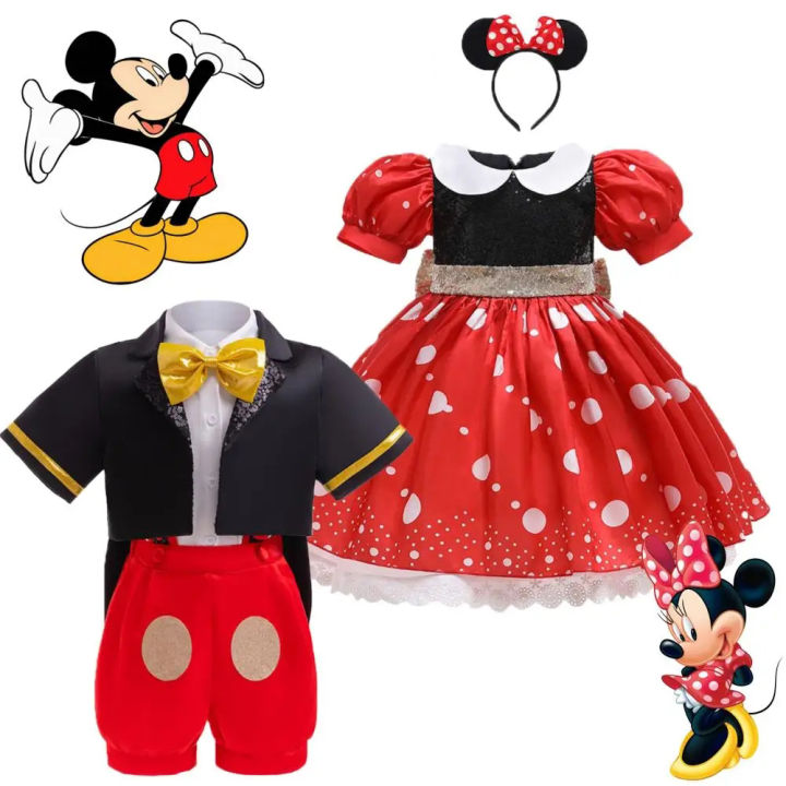 Mickey Mouse Dress for Girls Minnie Cartoon Clothes Headband Boys ...