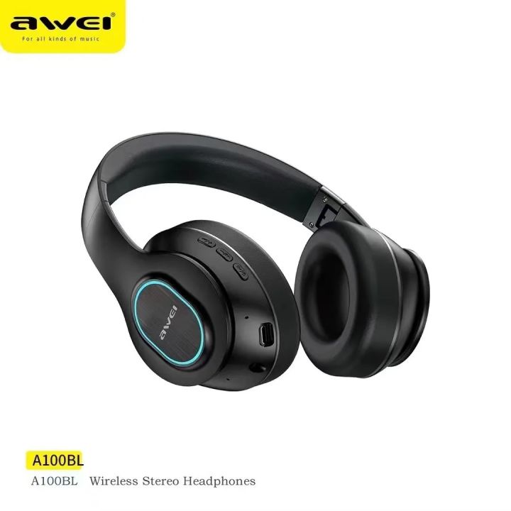 Awei A100BL Wireless Headset Strong Bass Stereo Foldable LED Breathing ...