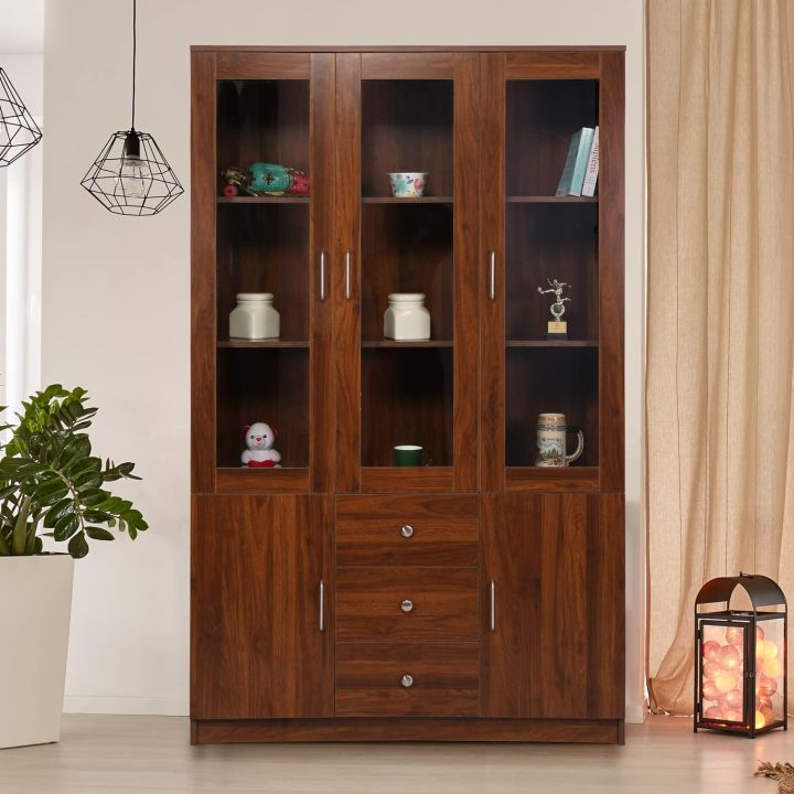Crockery Display Unit with 3 door Display Cabinet Showcase, 5 Closed ...