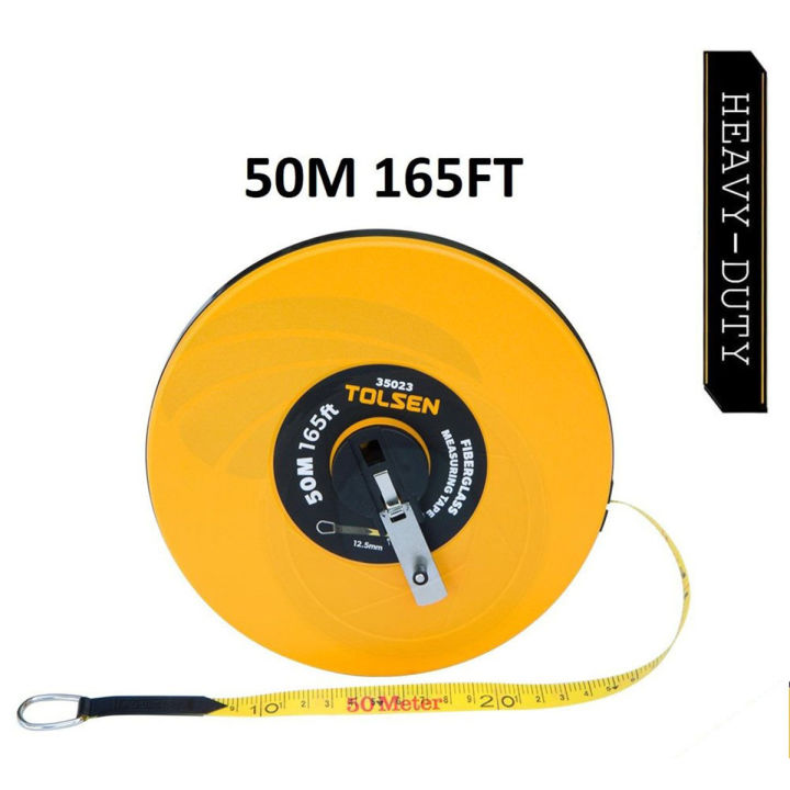 TOLSEN 50M 165FT Fiberglass Measuring Tape with Metal Ring ABS Case ...