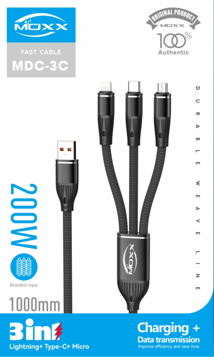 MOXX MDC-3C 3-in-1 SuperSpeed Data Cable (200W, 1 Meter) | Daraz.com.bd