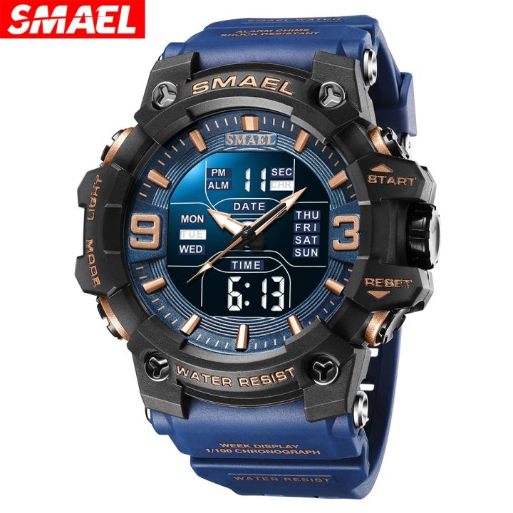 SAMEL Sports Watch for Men Blue Dual Time Display Wristwatch Male ...