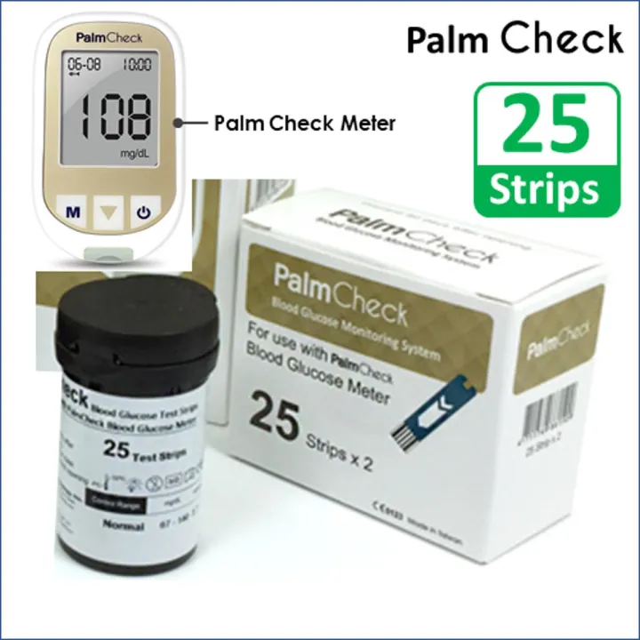 PalmCheck Blood Glucose Monitor Test Strips- 25 Test-Glucometer Test ...