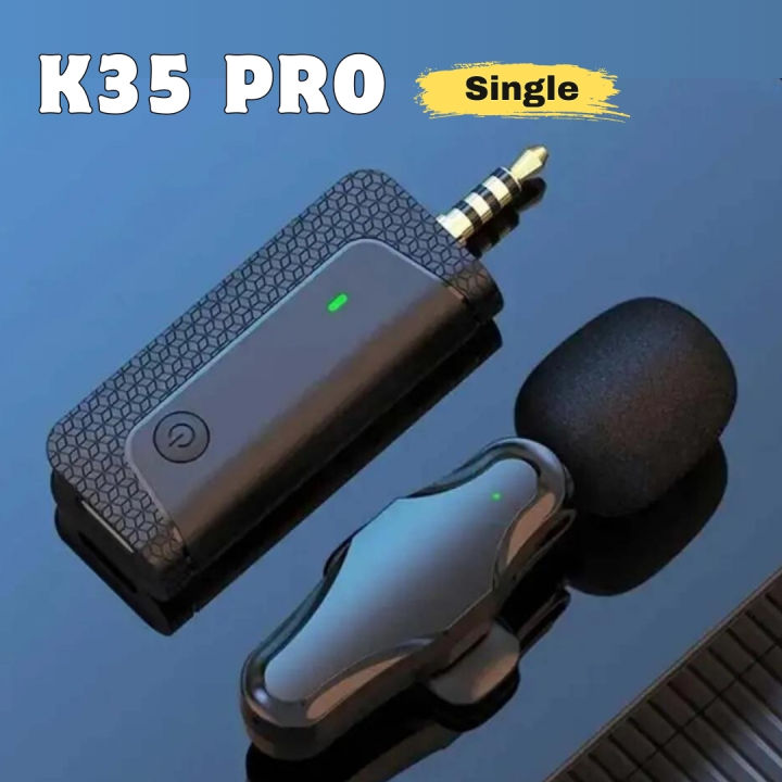 K35 Pro Single Mic Wireless Lavalier Microphone 3.5mm Supported for Camera, Sound card ...