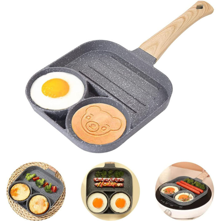 Multi-Purpose Pancake Pan, 3 Holes Frying Pan, Non-Stick Fried Egg Pan ...