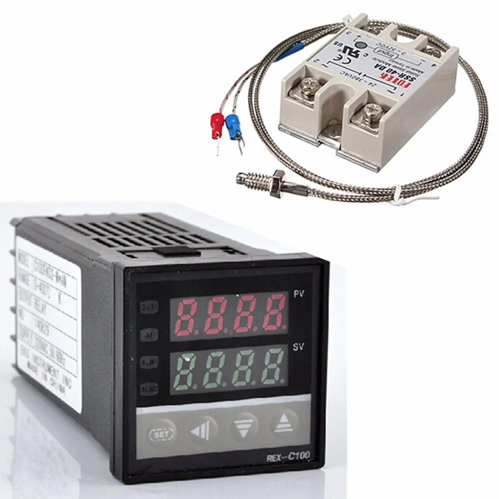 KOGEEK Digital LCD PID REX-C100 Temperature Controller Set + K Thermocouple + Max.40A SSR ...