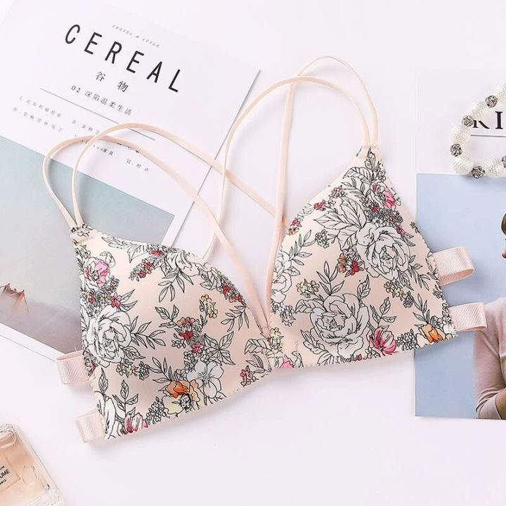 Women’s Flower Printed Front Buckle Wireless Bra - Comfortable and ...