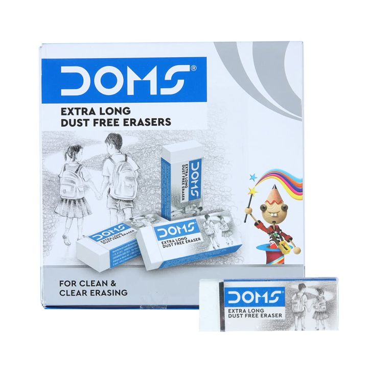 Doms Non-Toxic Dust Free Extra Long Eraser Set in Cardboard Box (Pack ...