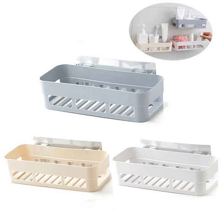 Kitchen and Bathroom Plastic Storage adhasive Rack - 25cm | Daraz.com.bd