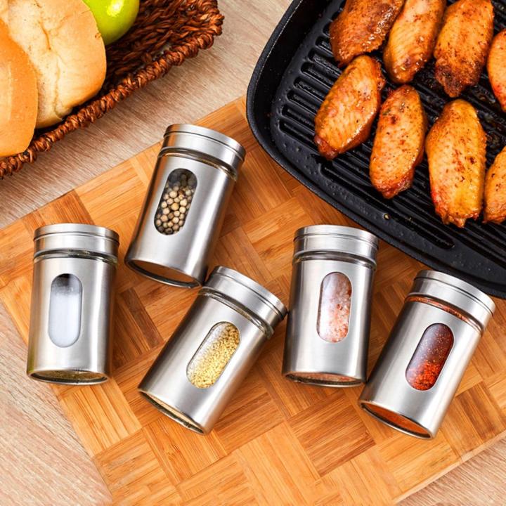 Stainless Steel Seasoning Storage Box Glass Salt Sugar Shaker Bottle ...