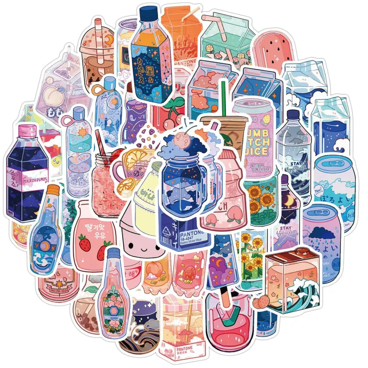 【3C VictoryEagle】50Pcs/Bag Beverage Water-proof Pink Blue Vinyl Sticker ...