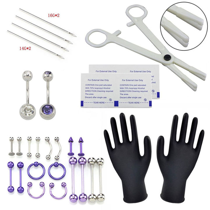 16G Tongue Eyebrow Nose Belly Button Piercing Body Piercing Jewelry Kit ...