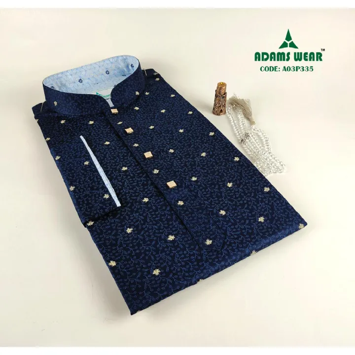 Adams 100% Cotton Navy Blue Printed Fabric With Sky Blue Contrast ...