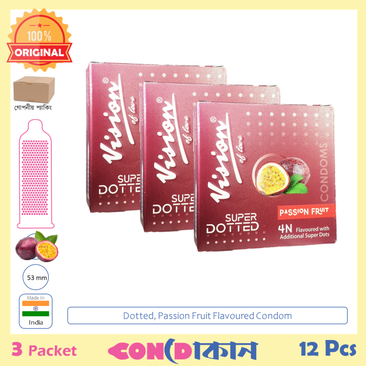 Vision Super Dotted Passion Fruit Flavoured Condom 3 Pack (12 Pcs ...