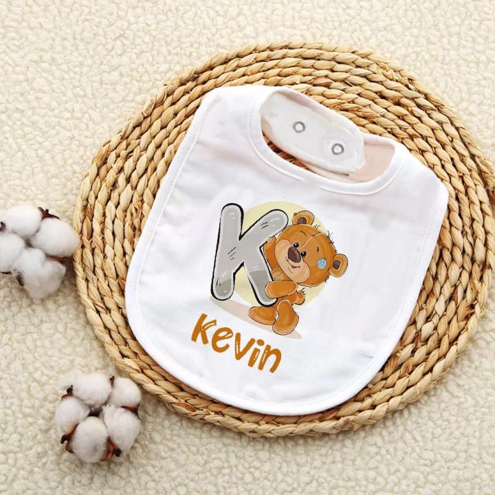 Personalised Baby Bibs Custom Initial Wite Name Boy Girl Cotton Bib ...