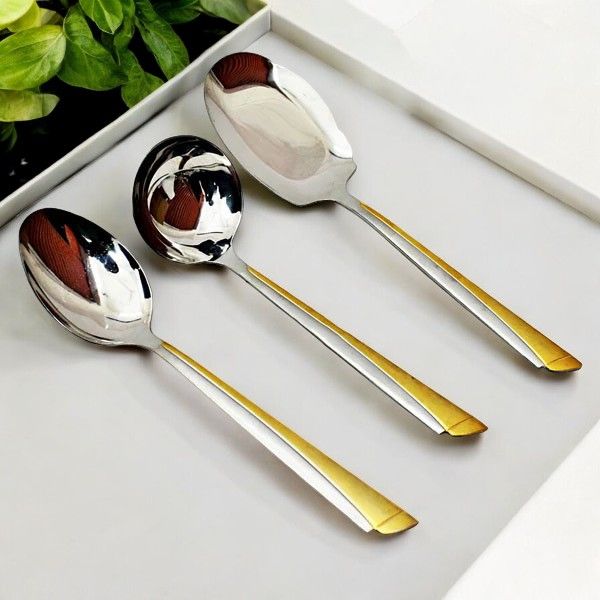 3-Piece Elegant Spoon Set - Stainless Steel Big Soup, Rice, and Long ...